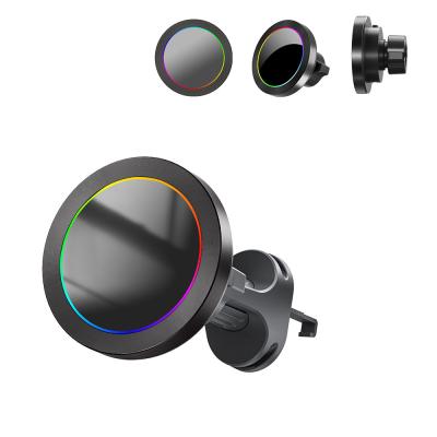 China Aluminium Alloy Texture RGB Light Effect Wireless Car Phone Holder With Fast Charging And Adjustable Lights For Automotive for sale
