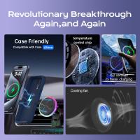 China Customizable Lighting Modes and Cooling Fan Frosted Lens Magnetic Car Wireless Charger for Tech Car Interior for sale