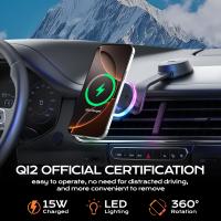 China 15W/10W/7.5W/5W Output Power Magsafe Car Mount With Crystal Texture And Magnetic Enhancement For Secure Wireless Charging for sale
