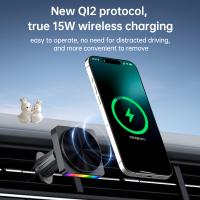 China 15W Fast Wireless Charging Magsafe Car Mount with 9-Color Ambient Light for sale