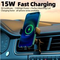 China Dual Motor FOD Induction Auto-Align Wireless Charging Station Car Phone Holder with 1 Year Warranty for sale