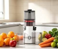 China Fresh Smart HJ102B Slow Masticating Juicer – Fresh Juice, Happy Family, Healthy Life with 135mm Chute, 200W Cold Press, Self-Cleaning & Safety Lock for sale