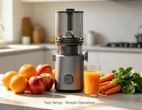 China HJ303 Silver Gray Slow Masticating Juicer – 155mm Wide Chute fits Whole Pineapple, 200W Motor, 1000ml Juice Cup, <70dB Quiet Operation for sale