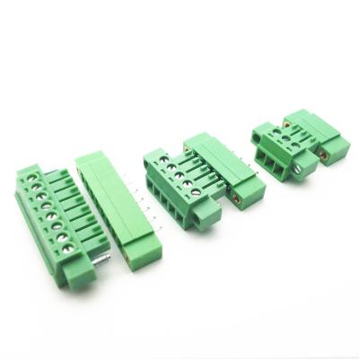 China 3.81mm Pitch PCB Screw Terminal Blocks Plug + Straight Angle Pin Header with Flange for sale