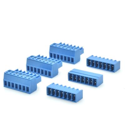 China 3.81mm or 3.50mm Pitch PCB Pluggable Screw Terminal Blocks Plug + Pin Header Blue Color for sale