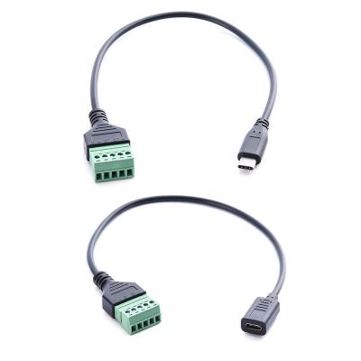 China Type-C 3.1 USB Female Male Jack To 5-pin Screw Terminals Adapter Expansion Cable 30cm for sale