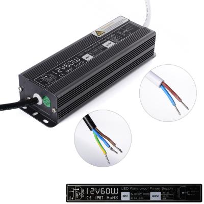 China DC 12V 60W Lighting Transformer Waterproof LED Driver Power Supply IP67 Input AC170-250V Adapter for LED Strip for sale