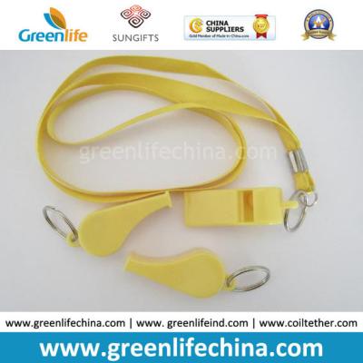 China Popular Promotional Sport Gift Yellow Plastic Whistle w/Neck Lanyard Together for sale