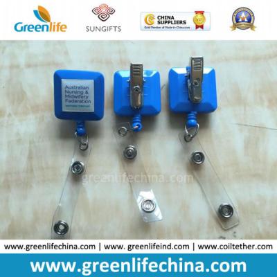 China Advertising Logo Printed Square Blue Promotional ID Badge Reel Holder for sale