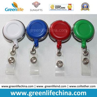 China Solid Color Round Retractable Badge Reel W/Silver Frame for sale