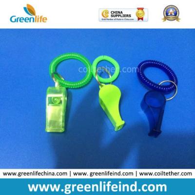 China Customer OEM Green Blue Safety Wrist Whistle Coil Key Holder for sale