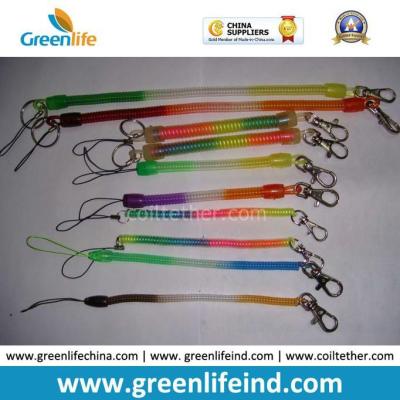 China Rainbow Plastic Spiral Bungee Cord Coil Leash in Different Length w/Snap Hook&Mobile Phone Strap for sale