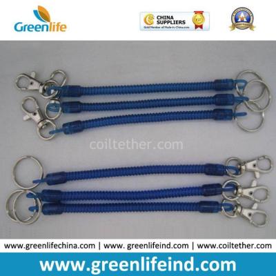 China Safe Spring Hook Plastic Transparent Blue Spiral Cord Key Coil for sale