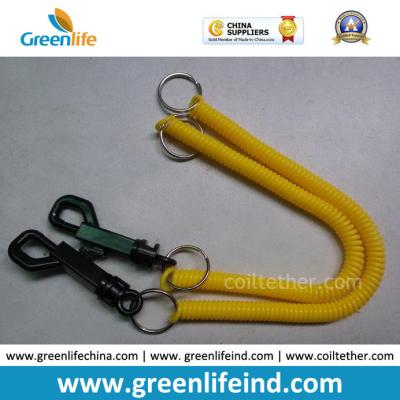 China Solid Yellow Bungee Cord Spiral Key Coil W/Plastic Hook&Ring for sale