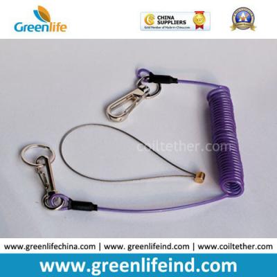 China Purple Plastic Tool Coiled Lanyard W/Hook&Key Ring for sale