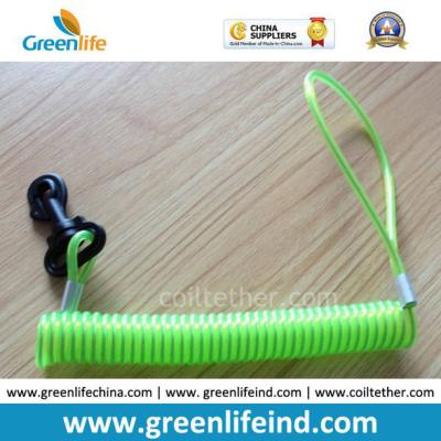 China Green Stainless Steel Cord Coiled Lanyard W/Plastic Hook for sale