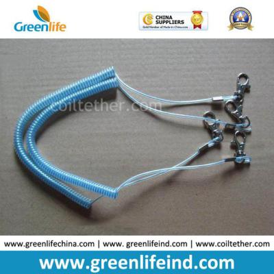 China Sky Blue Coil Retention Lanyard Tether W/Hooks for sale
