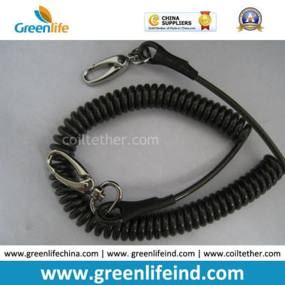 China Anti-Drop Black Spring Coil Tool Lanyard W/Oval Hooks for sale