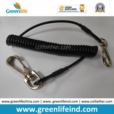 China Solid Black Strong Plastic PU Elastic Coil Tool Lanyard Tether for sale