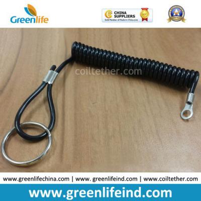 China Standard Black Coil Tool Lanyard Tether W/Loop End&Key Ring for sale