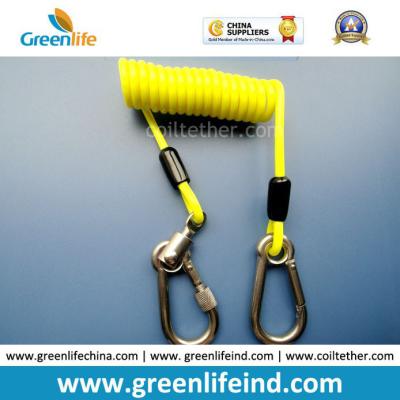 China Reinforced Yellow Carabiner Coil Lanyard Tether for Tools Safety for sale