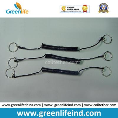 China Safety Black Lanyard Spring Coil Cable W/Small Key Ring for sale