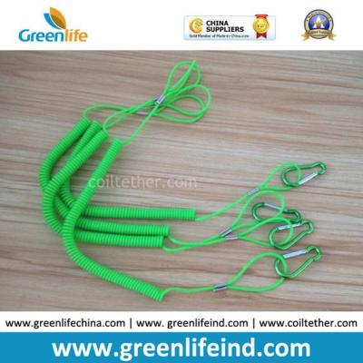 China Simple Solid Green Expanding Coil Lanyard W/Economical Carabiner for sale