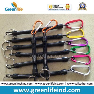 China Black Spiral Fishing Pliers Coled Lanyard W/Key Ring&Carabiner for sale