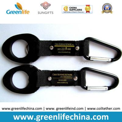 China Water bottle rubber loop holder with short strap and aluminum carabiner hook silver pole for sale