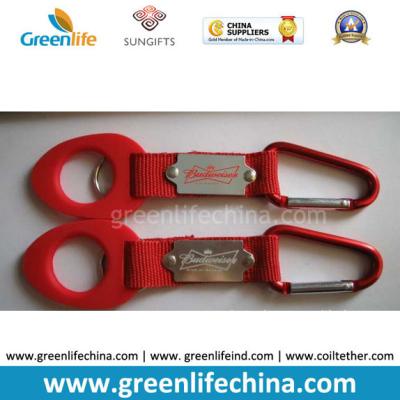 China Promotional custom logo red Karabiner with short strap&rubber water bottle loop holder for sale
