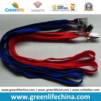 China Plain blue red double cotton lanyard with nickle plated bulldog clip and crimp withou printing for sale