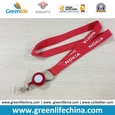 China Nokia printed red hanging lanyard and silver logo sheet retractable reel combo for sale