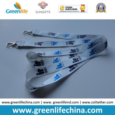 China Gadient color printing woven white company working lanyard with flat crimp and heavy duty key hook for sale