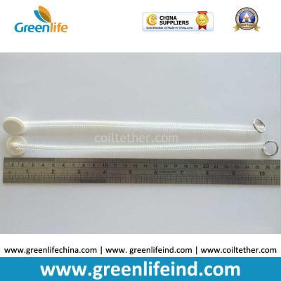 China Elastic Long Slim Clear Coil Spring Tether w/Split ring&Plastic Round Adhesive Holder for sale