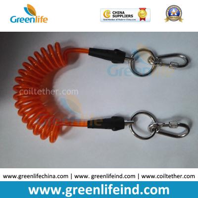 China Transparent Orange Plastic Core Detachable Elastic Coil Cord w/Stainless Steel Ring and Karabiner for sale