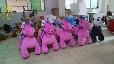 China Hansel shopping mall kids coin operated four wheel plush animal bike for sale