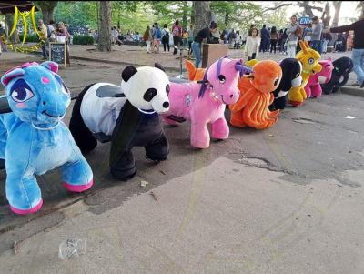China Hansel plush toys stuffed animals on wheels plush animal electric scooter for sale
