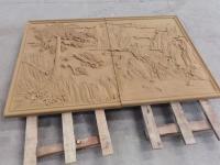 China Exquisite Custom Beige Sandstone Carvings Hand Carved Stone Wall Relief for sale