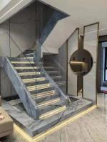China Chinese Volkas Greey Marble Stone Tiles With Black Veins Beveled Edge  For Stair Step for sale