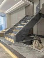 China Chinese Volkas Greey Marble Stone Tiles With Black Veins Beveled Edge  For Stair Step for sale