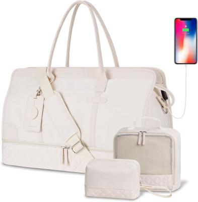 China Large Size Beige Weekender Overnight Bag Hospital Travel Carry On Tote for sale