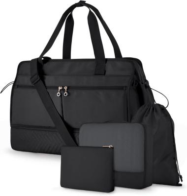 China Large Black 40L Carry On Weekend Overnight Bag Sports Gym Yoga Custom With Shoe pockets for sale