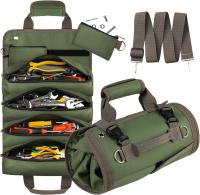 China Green Waterproof Heavy Duty Portable Tool Roll Up Bag Detachable Zipper Pouch For Men Women for sale