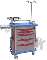 China ABS Emergency Medical Trolley Cart With Fiver Drawers CPR Board Hospital Furniture for sale
