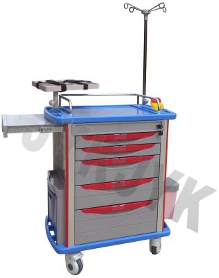 China ABS Emergency Medical Trolley Cart With Fiver Drawers CPR Board Hospital Furniture for sale