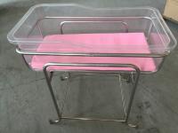 China Medical Newborn Infant Hospital Bassinet Crib Trolley Stainless Steel With Plastic Tray for sale