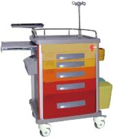 China ABS Emergency Medical Trolley Cart With Fiver Drawers CPR Board Hospital Furniture for sale