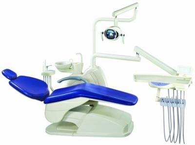 China Dental Chair Treatment Unit dental unit with operation light with 24V noiseless DC motor chair detal chair with 3 memory dental unit with 3 way syringe (cold/hot ) dental unit with doctor stool for sale