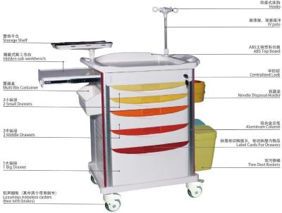 China Aluminum column emergency cart  Nursing Trolley Crash Medical Cart for sale