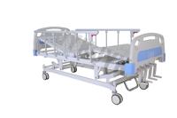 China Geriatric Hi Low Adjustable Hospital Bed Manual Five Function With Reading Light Integrated Overbed Table Nursing Care for sale